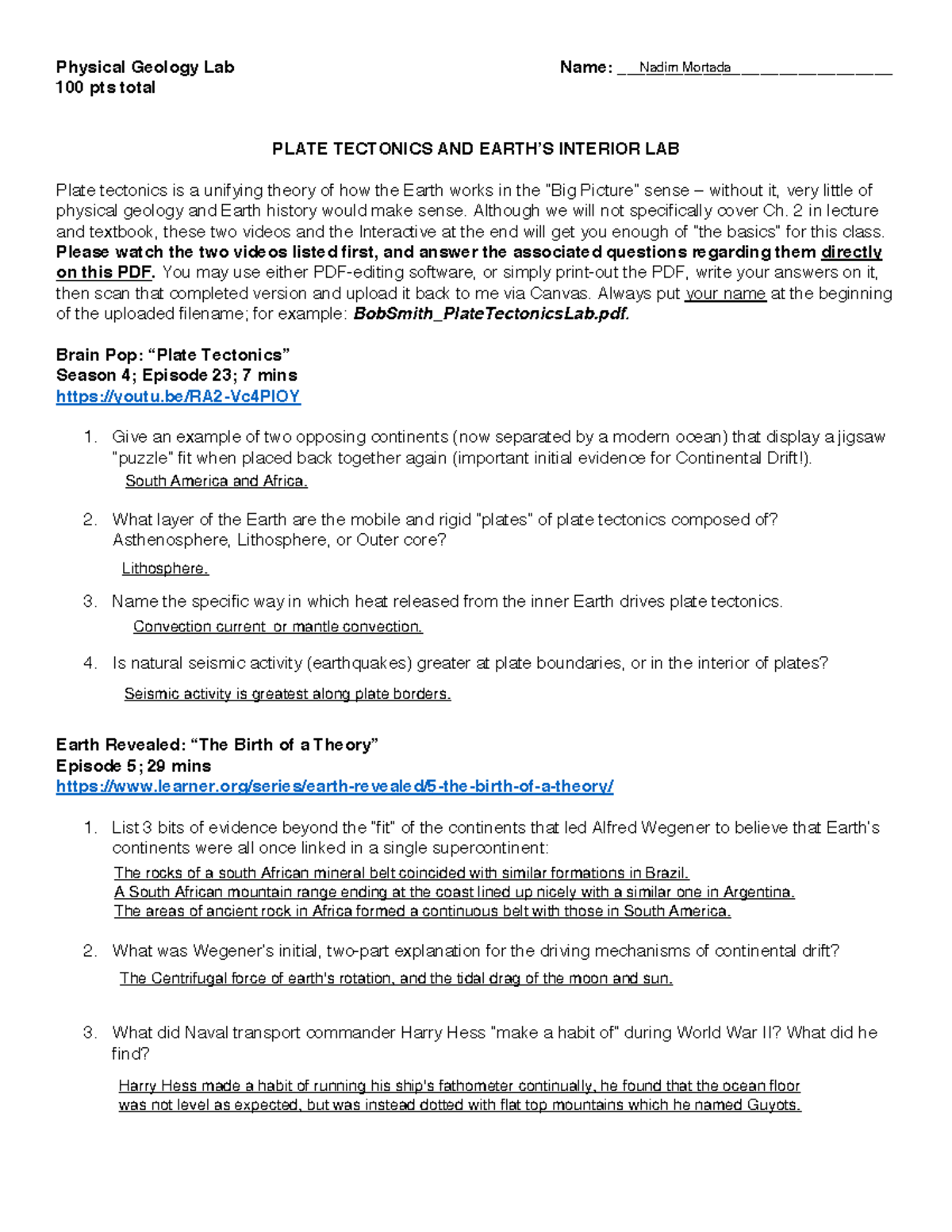 Nadim Mortada Plate Tectonics Earth Interior lab F20 Final - Physical ...