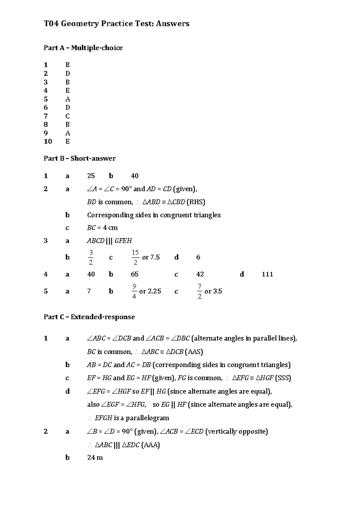 9AM 19 Prac Test Geometry answers - T04 Geometry Practice Test: Answers ...