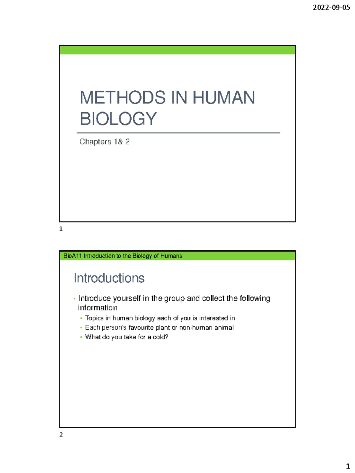 Lect 1 notes Methods in human biology - METHODS IN HUMAN BIOLOGY ...