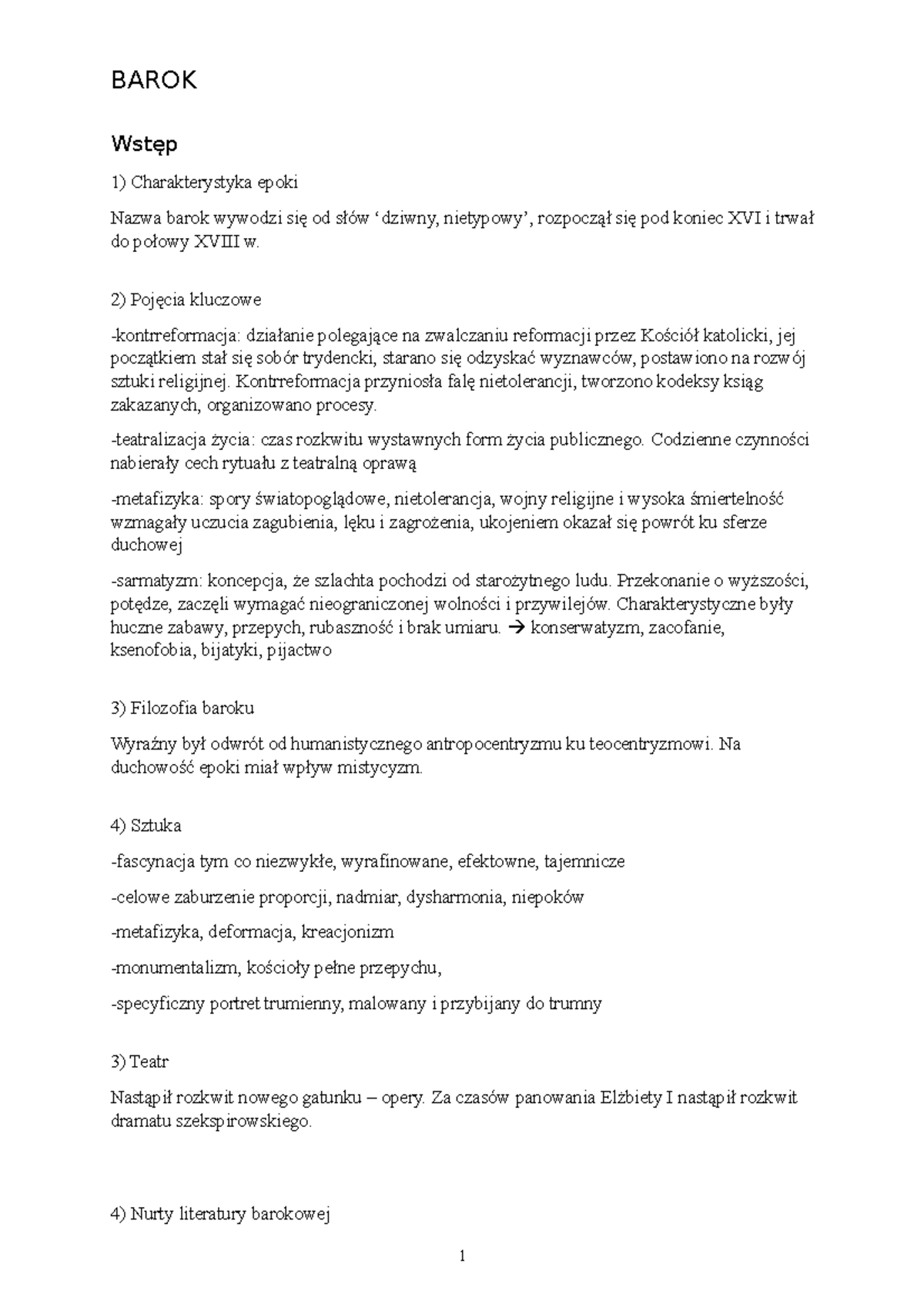 Barok - BAROK Wstęp 1) Charakterystyka epoki Nazwa barok wywodzi się od słów ‘dziwny, nietypowy ...