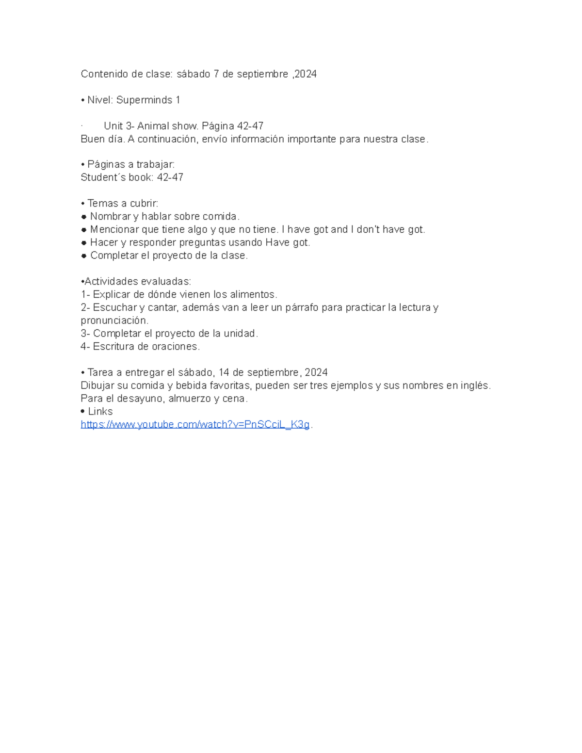 Contenido De Clase 07 Contenido De Clase Sábado 7 De Septiembre Nivel Superminds 1 ∙ Unit