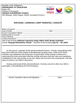 NLC LIST OF Classes - List class ex. - LIST OF CLASSES School: Mayago ...