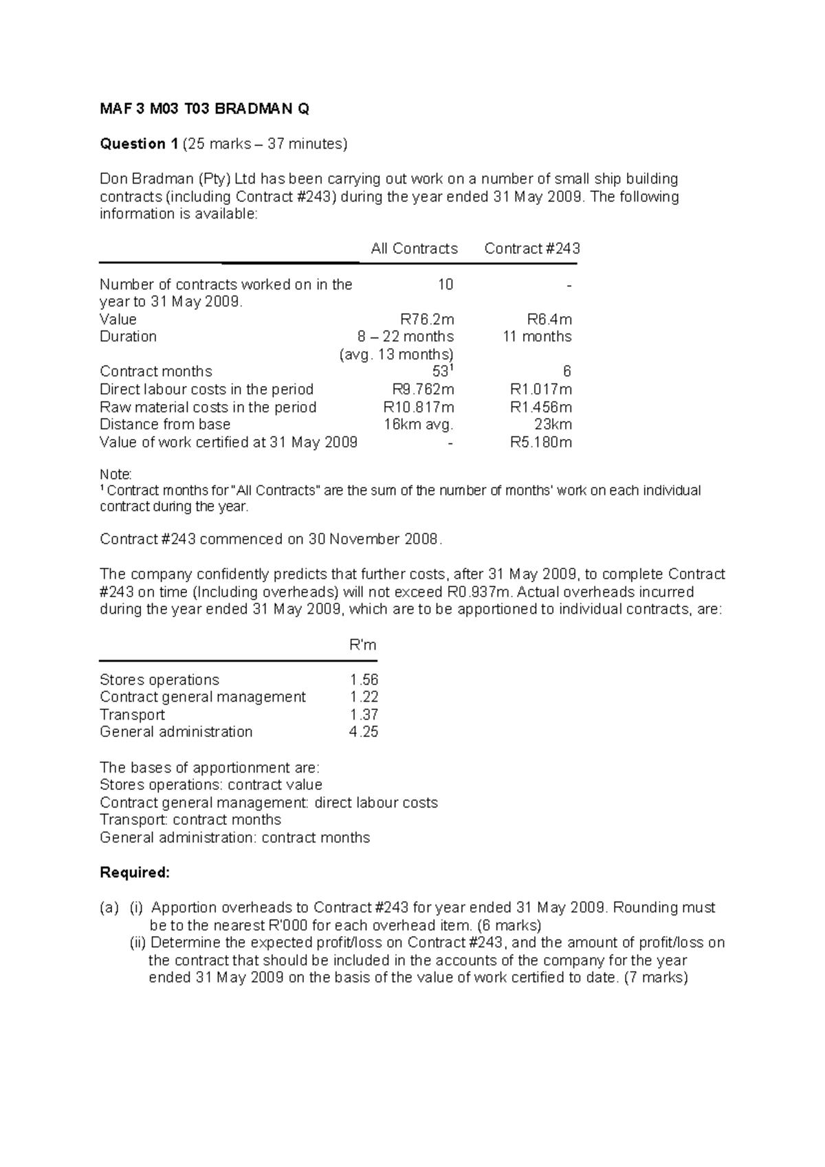 MAF 3 M03 T03 Bradman Q - MAF 3 M03 T03 BRADMAN Q Question 1 (25 marks ...