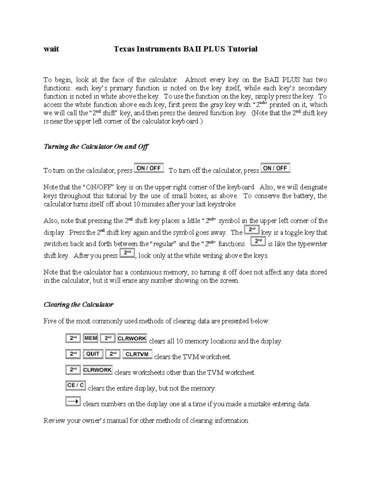 Tibaiiplus - FM calculator tutorial - wait Texas Instruments BAII PLUS ...