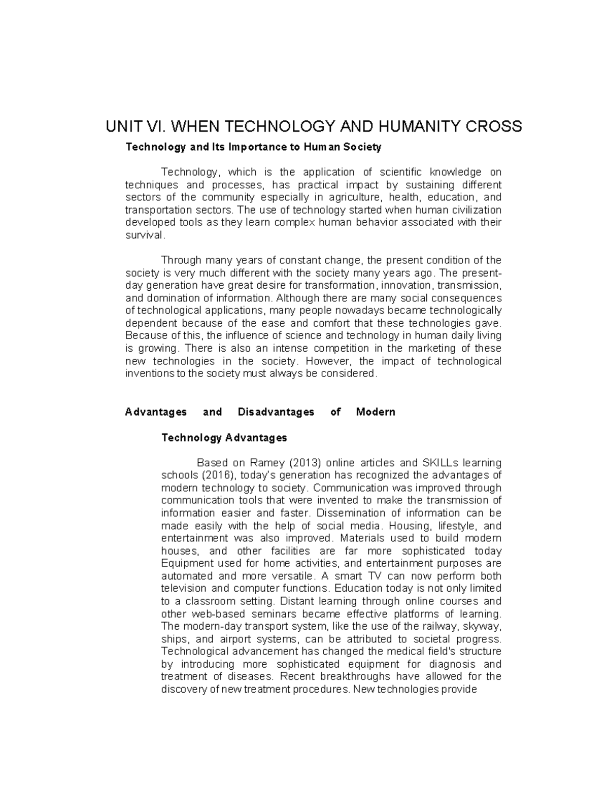 WHEN Technology AND Humanity Cross - UNIT VI. WHEN TECHNOLOGY AND ...
