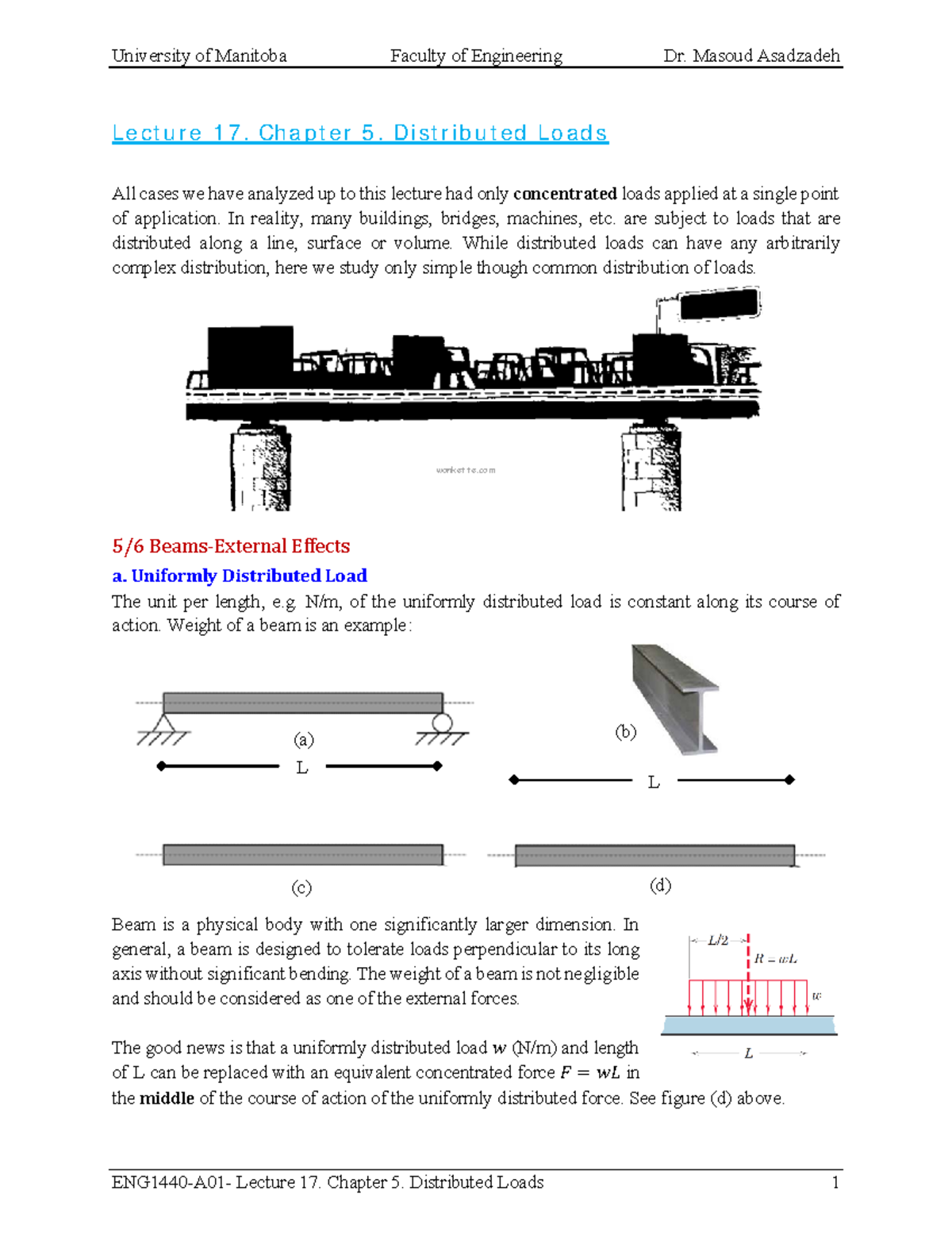 L17-Distr Loads-incomplete - Le ct u r e 1 7. Ch a pt e r 5. D ist r ib ...