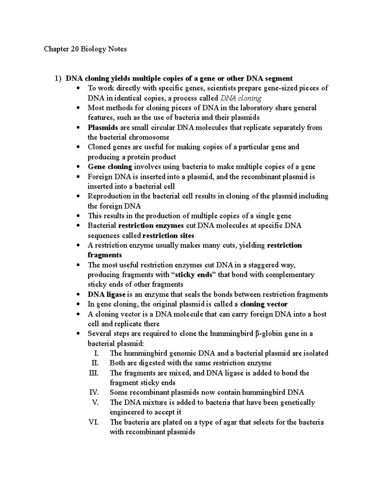 Chapter 20 Biology Notes - Chapter 20 Biology Notes DNA cloning yields ...
