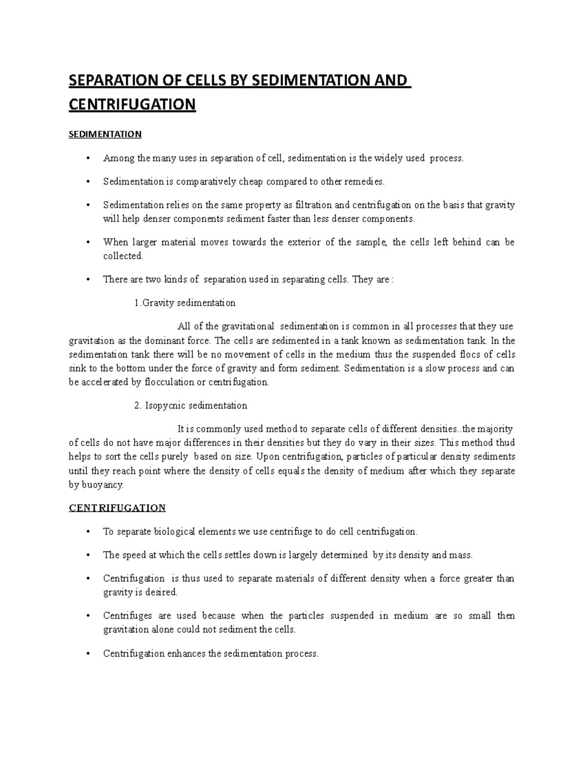 Separation OF Cells BY Sedimentation AND Centrifugation - SEPARATION OF ...