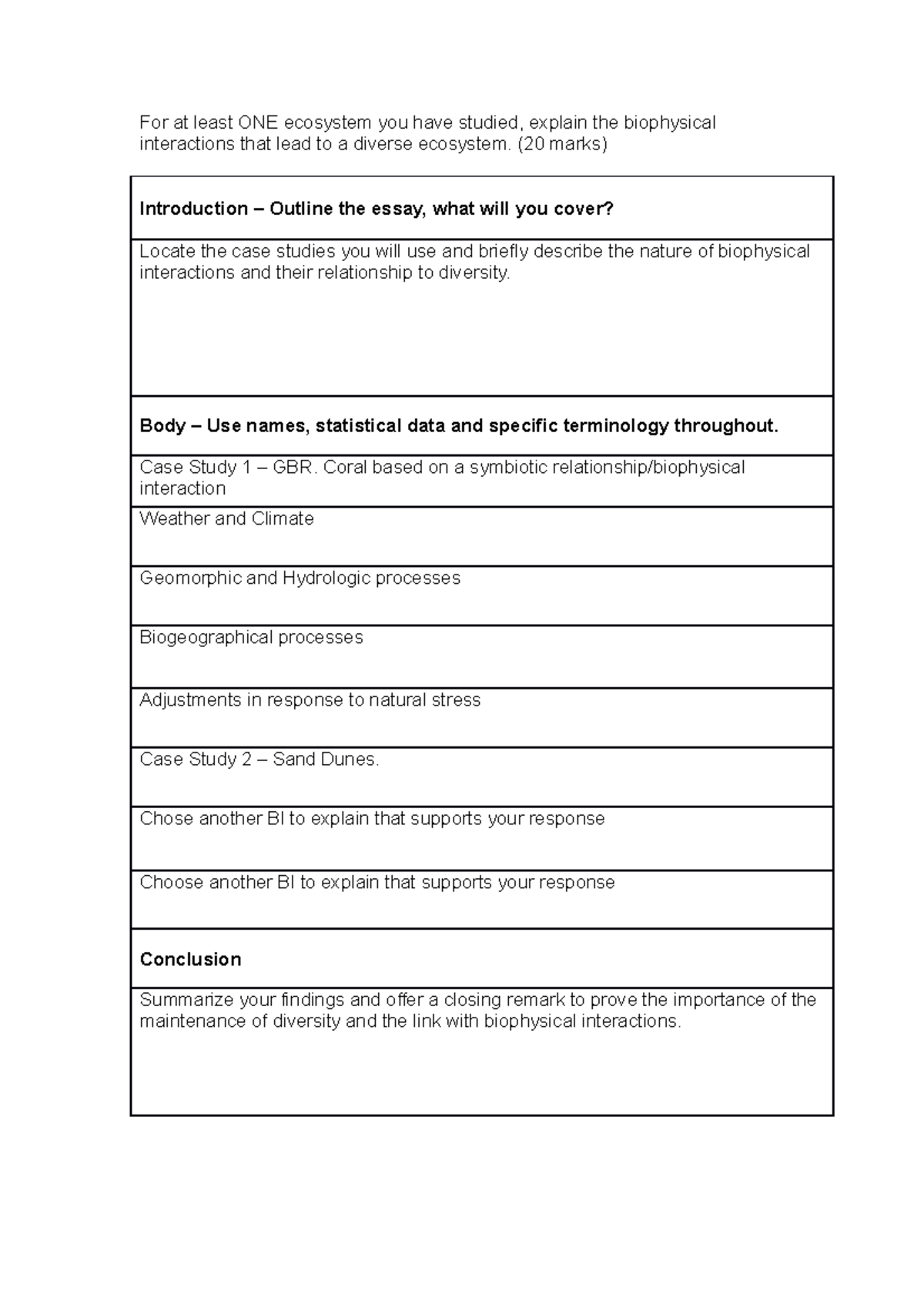 2014 Eco sys at risk Essay Plan sheets - For at least ONE ecosystem you ...