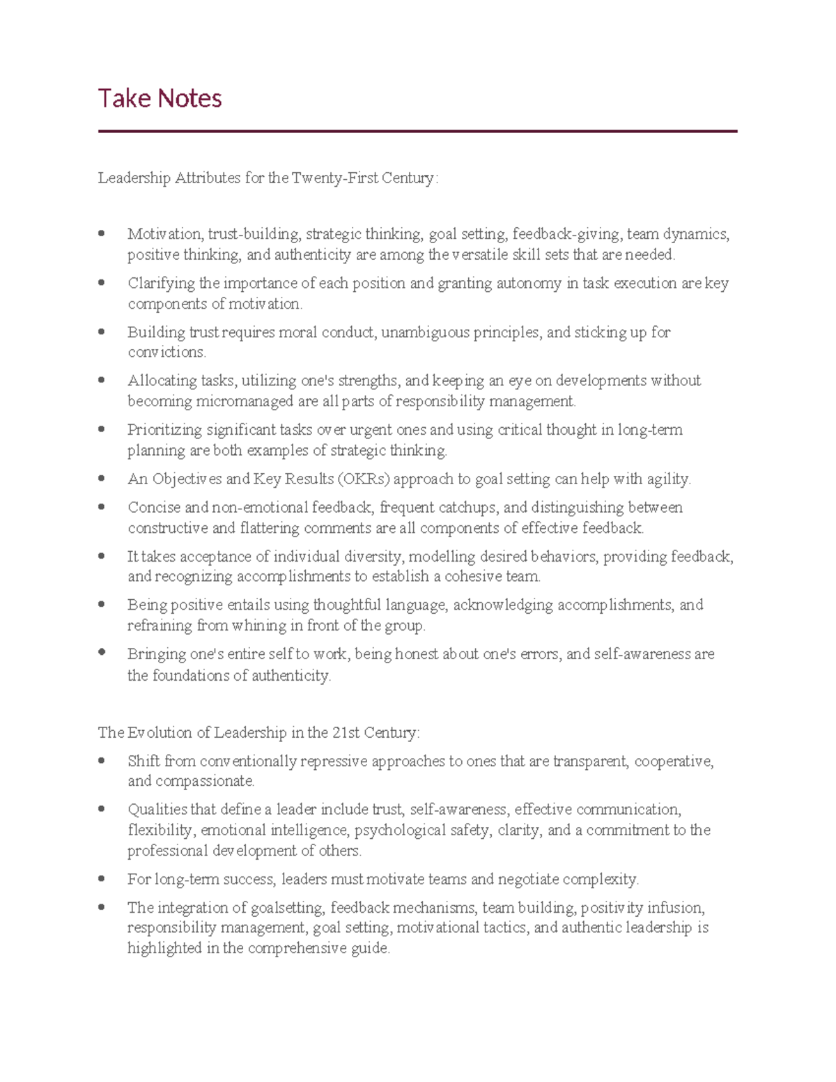 What is a manager Notes-Marwan Obeid - Take Notes Leadership Attributes ...