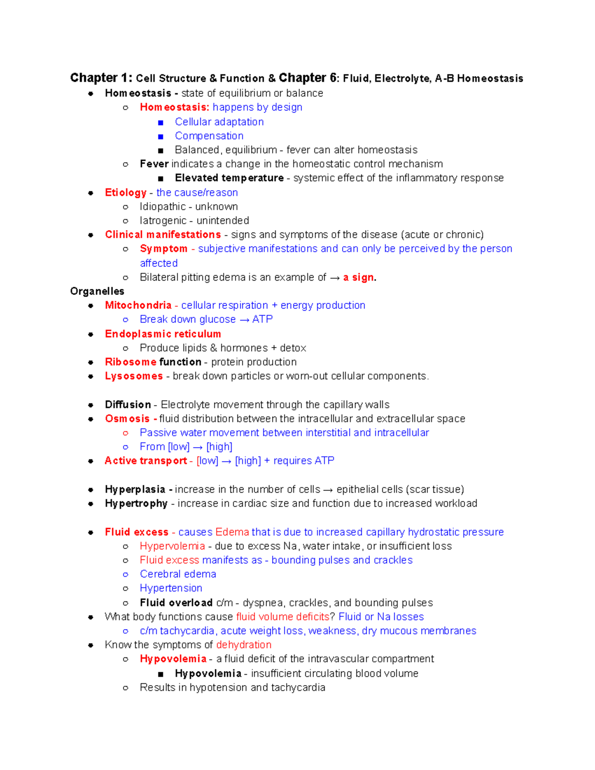 Patho Ch 1 2 12 13 14 Lecture Notes Chapter 1 Cell Structure