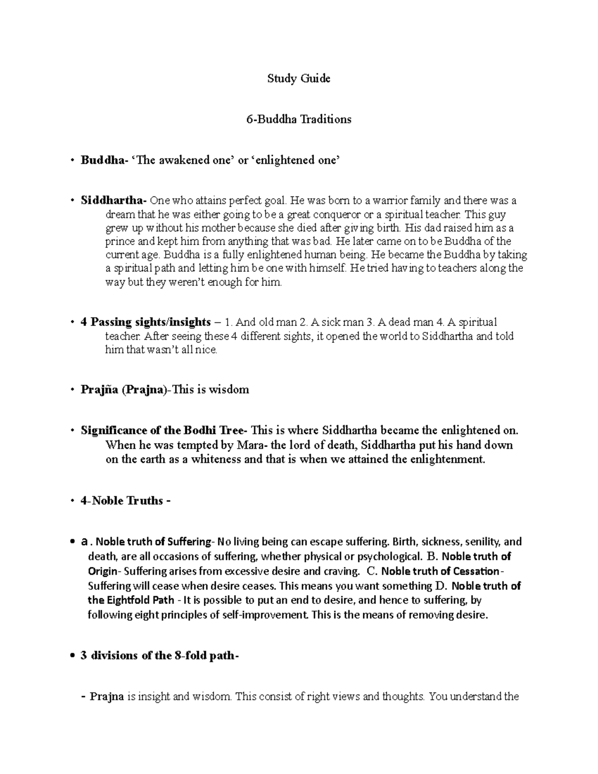 Study Guide 6-Buddha Traditions - Study Guide 6-Buddha Traditions ...