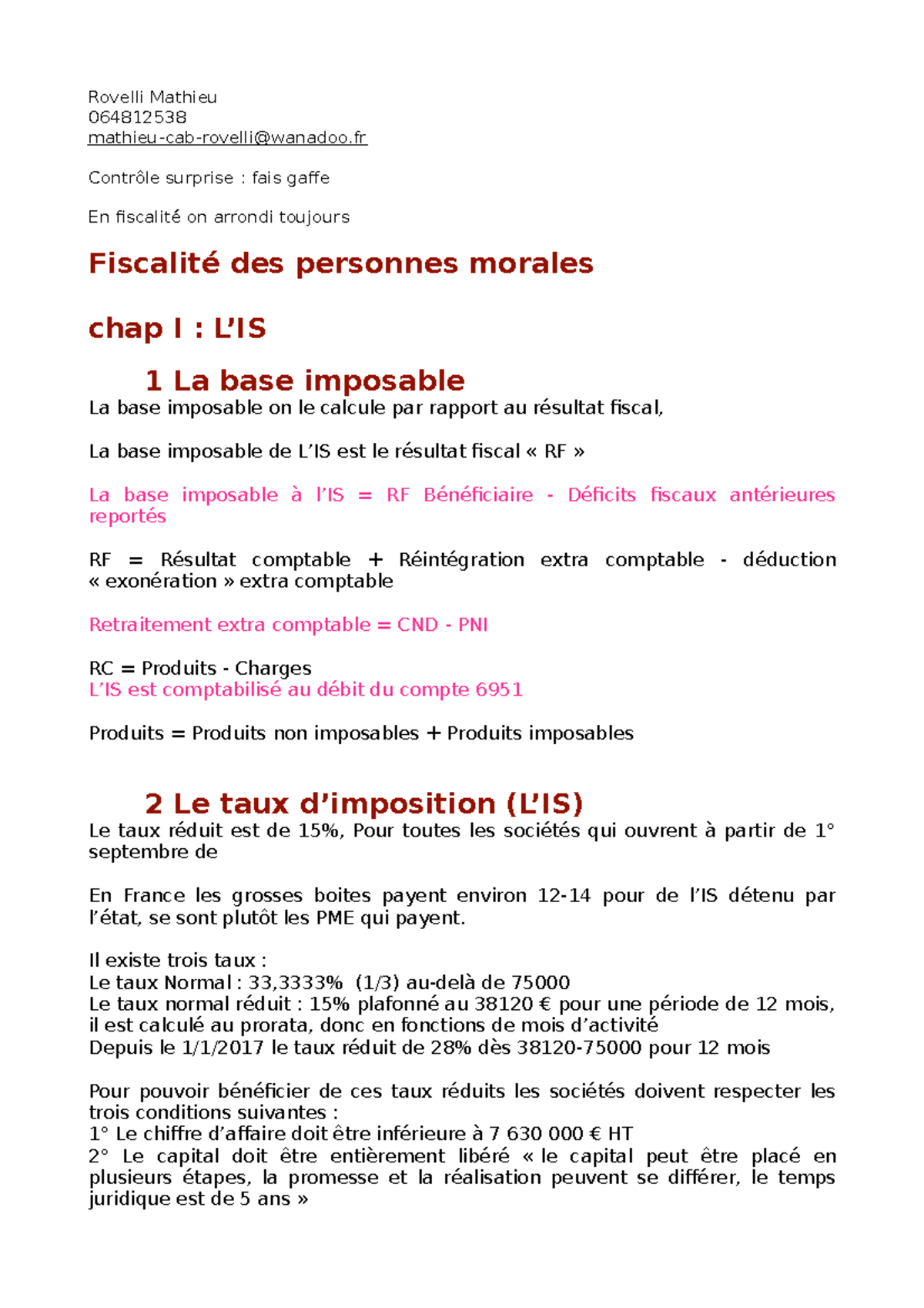 Fiscalité - Prof ROVELLI - Rovelli Mathieu 064812538 mathieu-cab ...