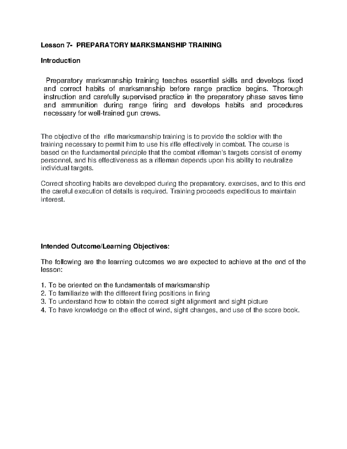 Chapter 7 ROTC - Rotc - Lesson 7- PREPARATORY MARKSMANSHIP TRAINING ...
