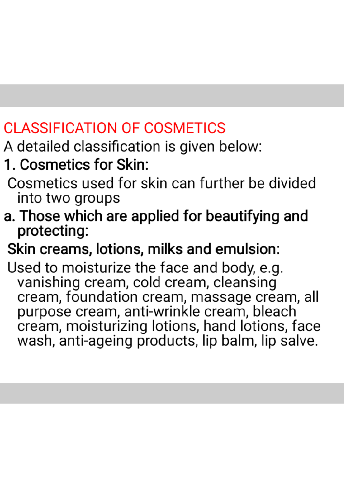 Classification of cosmetics - Batchelor of Pharmacy - Studocu