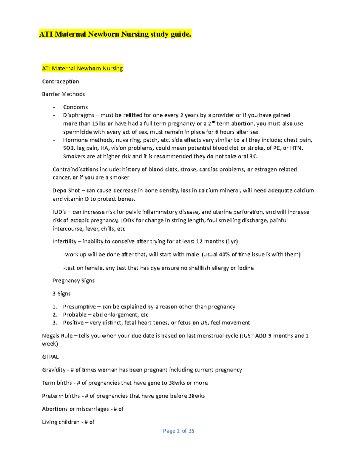 ATI Maternal Newborn Nursing study guide - ATI Maternal Newborn Nursing ...