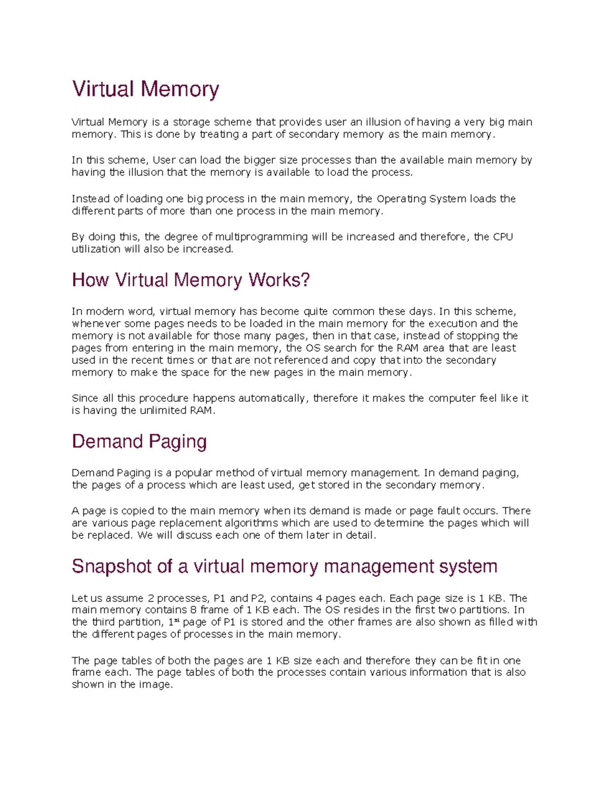 Virtual Memory - Virtual Memory Virtual Memory is a storage scheme that ...