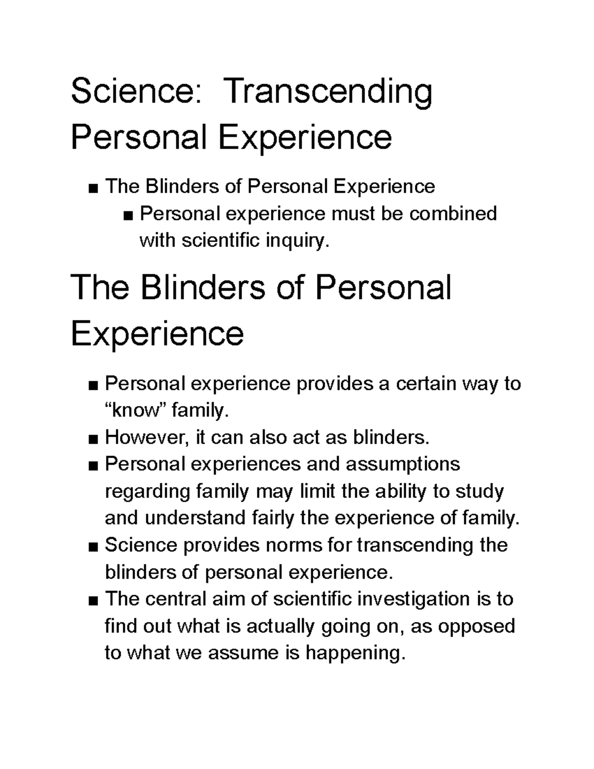 Personal experience scientific investigation - Science: Transcending ...