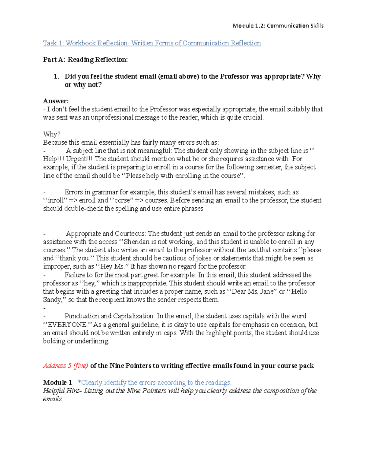 Task 1 Written Forms of Communication F21CH1 - WRIT200 - Humber College ...