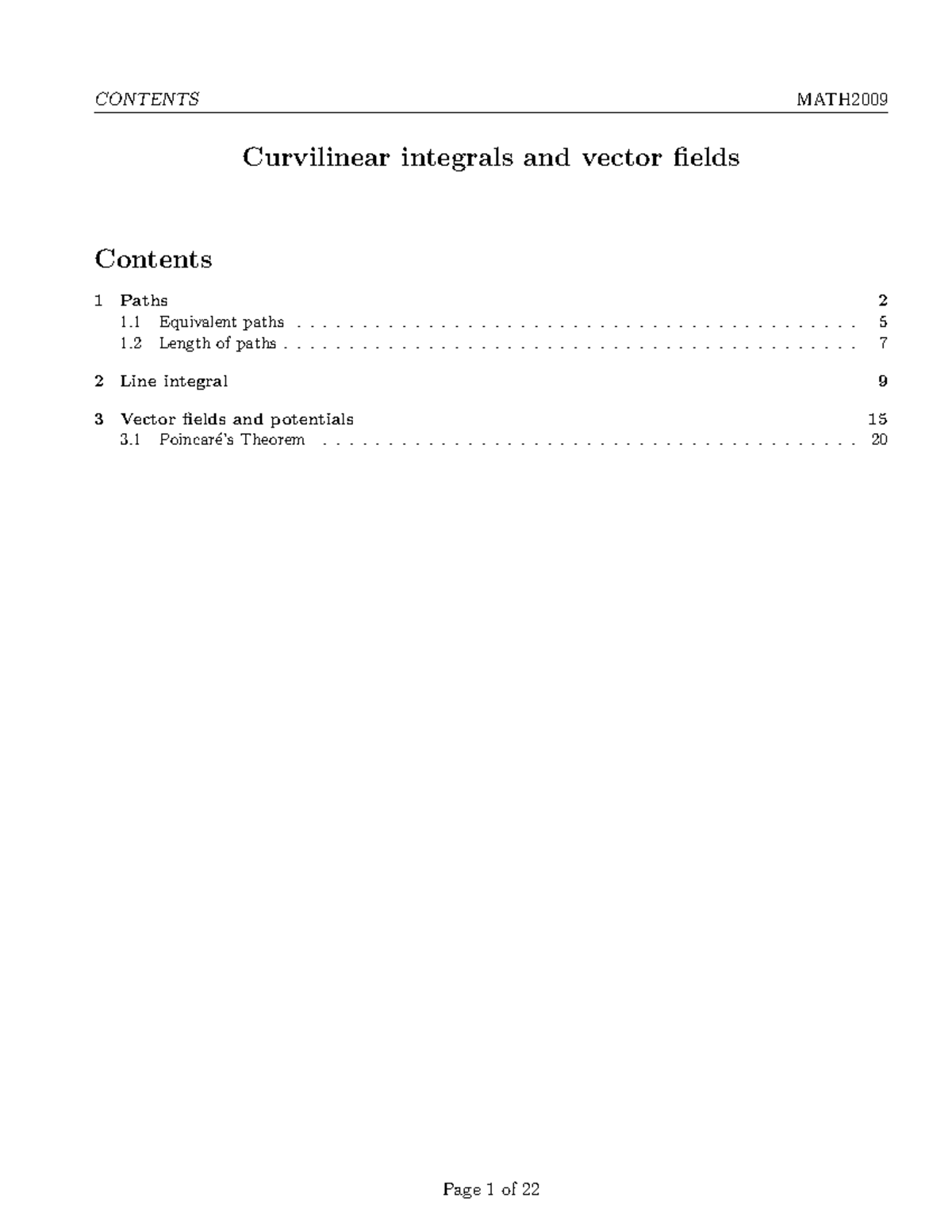 Vector fields - jbbj - Curvilinear integrals and vector fields CONTENTS MATH 1 Paths Contents 1 ...