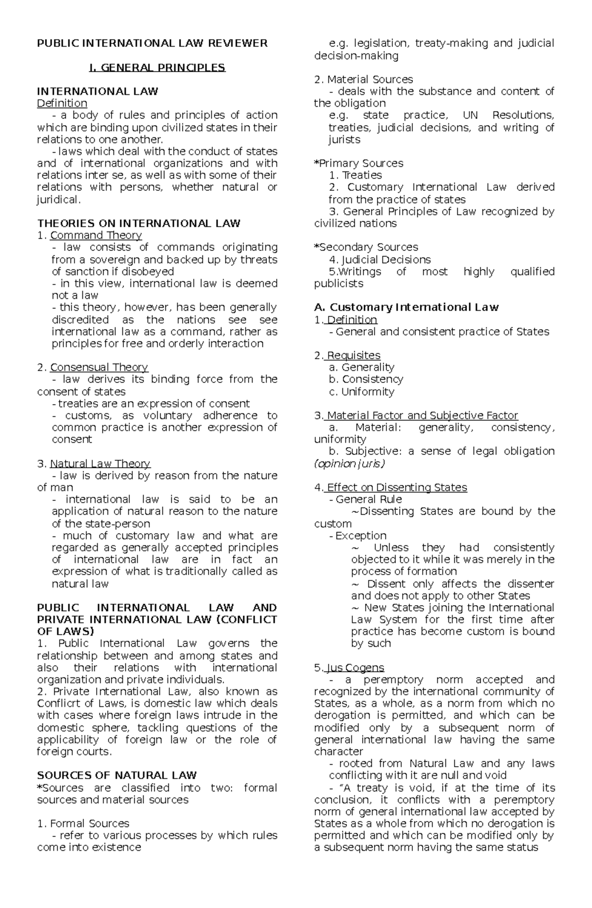 Public International LAW Reviewer - PUBLIC INTERNATIONAL LAW REVIEWER I ...