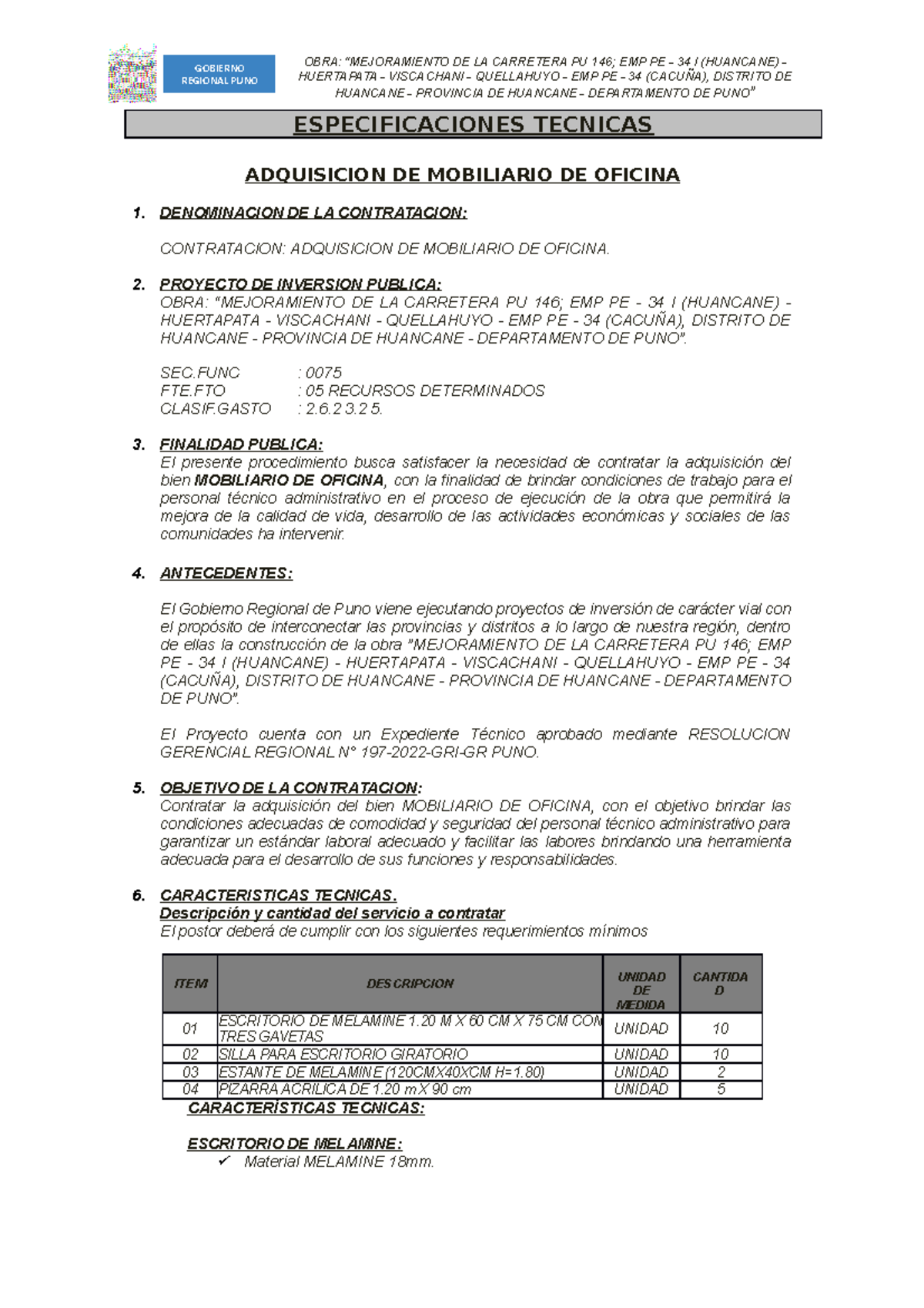EE TT- Mobiliario - SDSDSDS - GOBIERNO REGIONAL PUNO OBRA ...