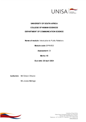 DPR1503 - Unisa - Public relations - Studocu