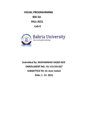 Lab 1 Introduction to C# on Visual Studio in Visual Programming Lab ...