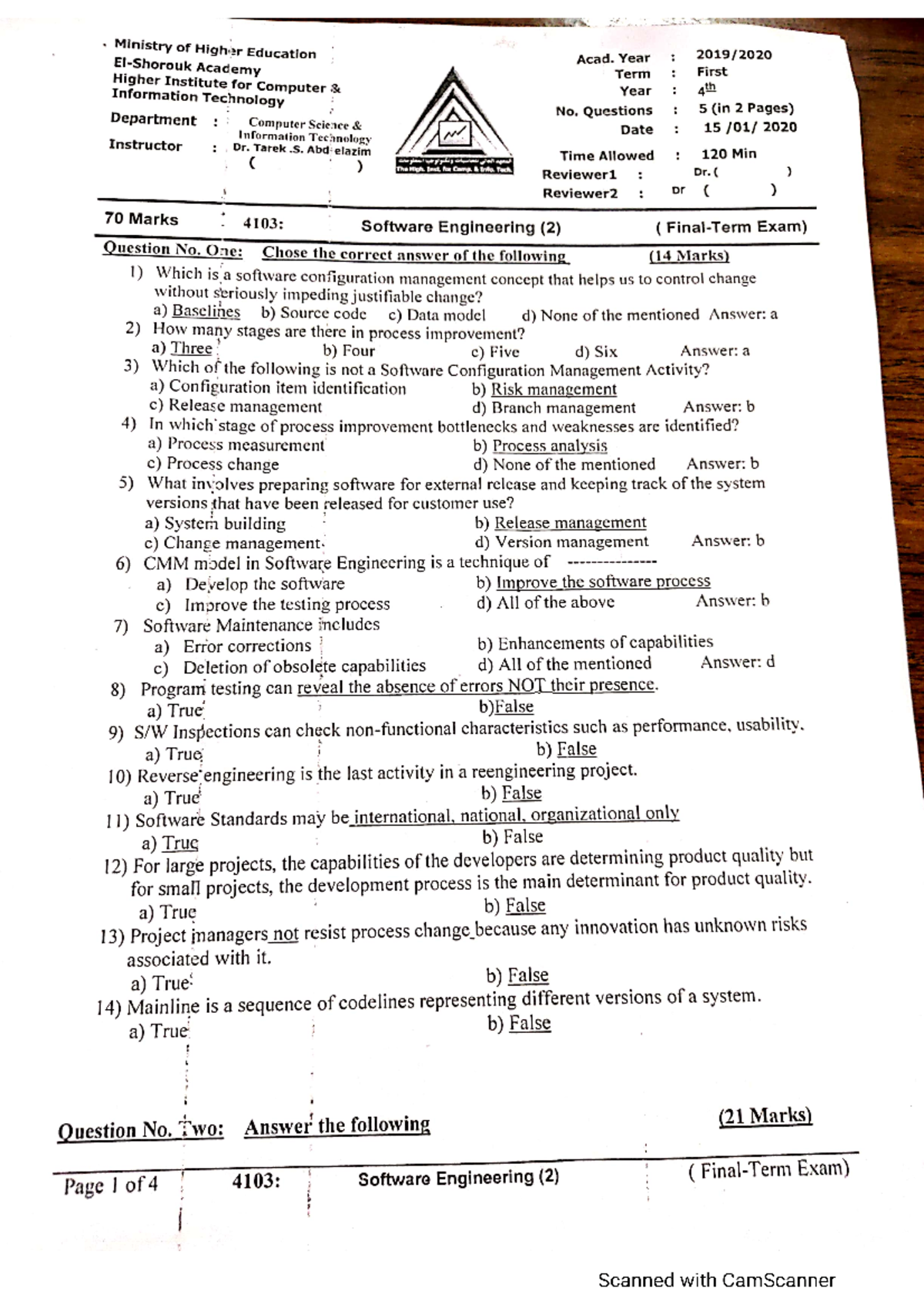 Final (2019-2020) - Software Engineering - Studocu