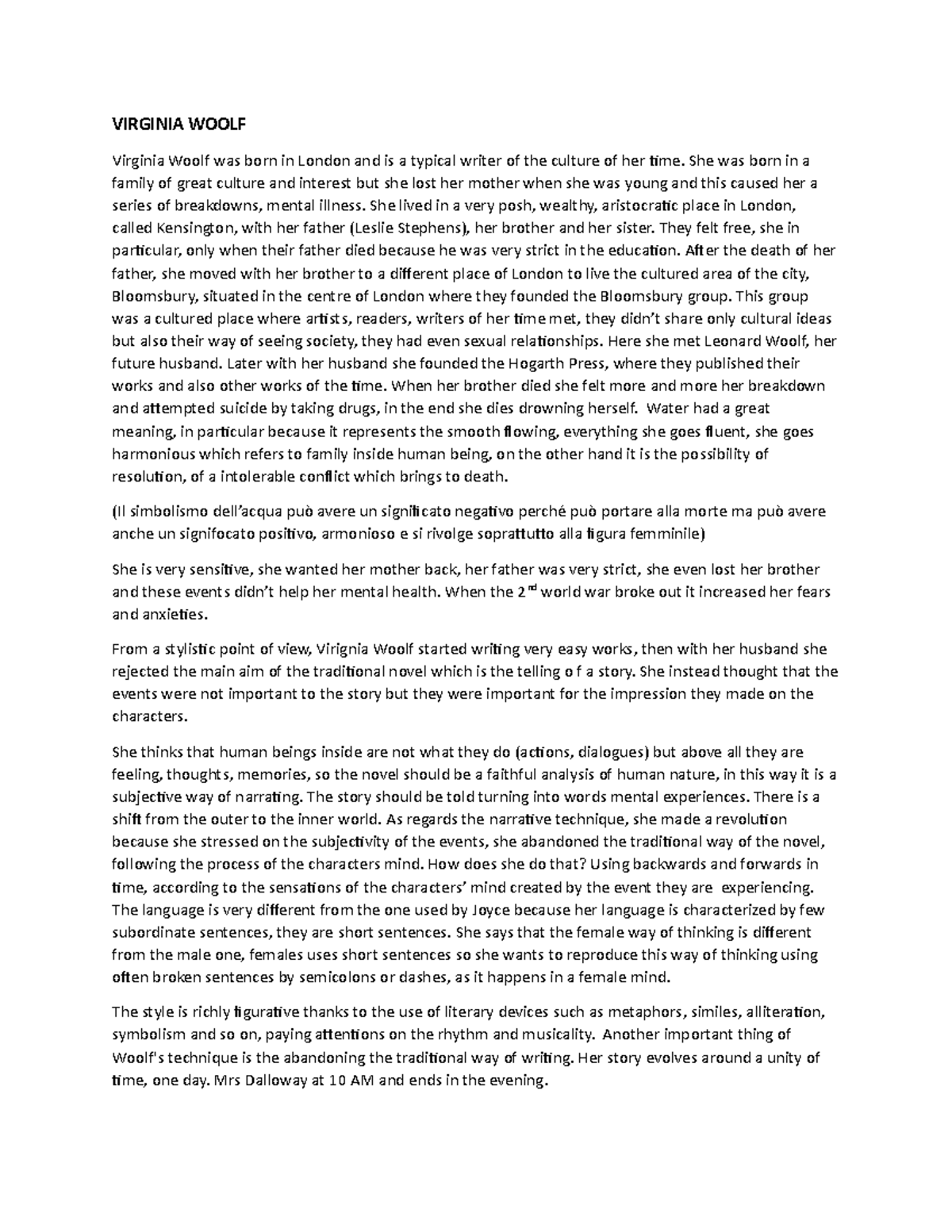 Viriginia Woolf 2 - VIRGINIA WOOLF Virginia Woolf was born in London ...