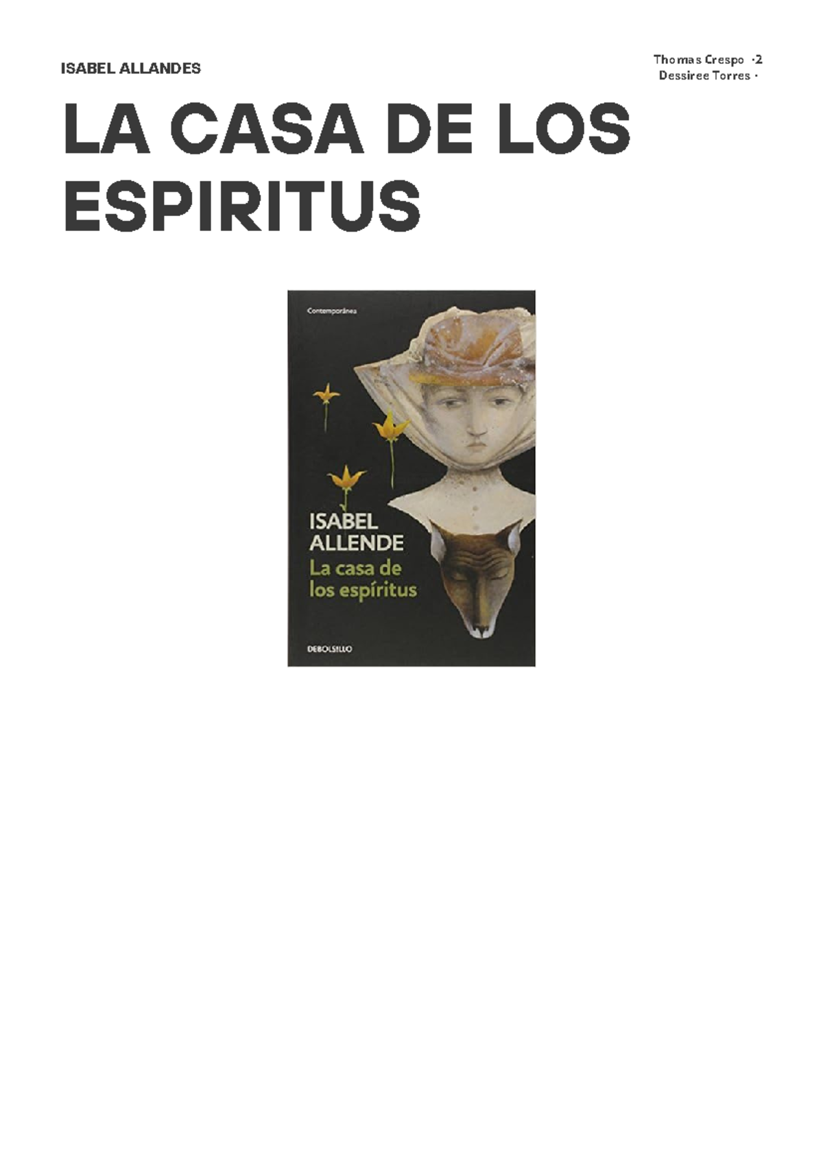 LA CASA DE LOS Espiritus - ISABEL ALLANDES LA CASA DE LOS ESPIRITUS ...