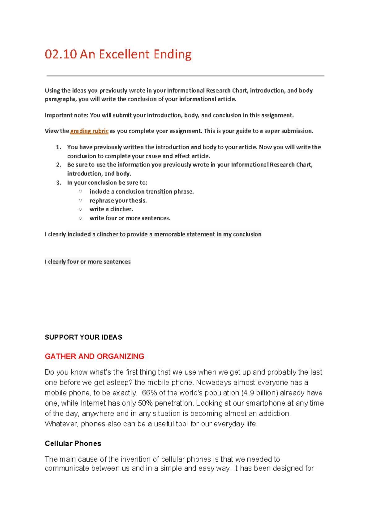 02.10 An Excellent Ending - 02 An Excellent Ending Using the ideas you ...