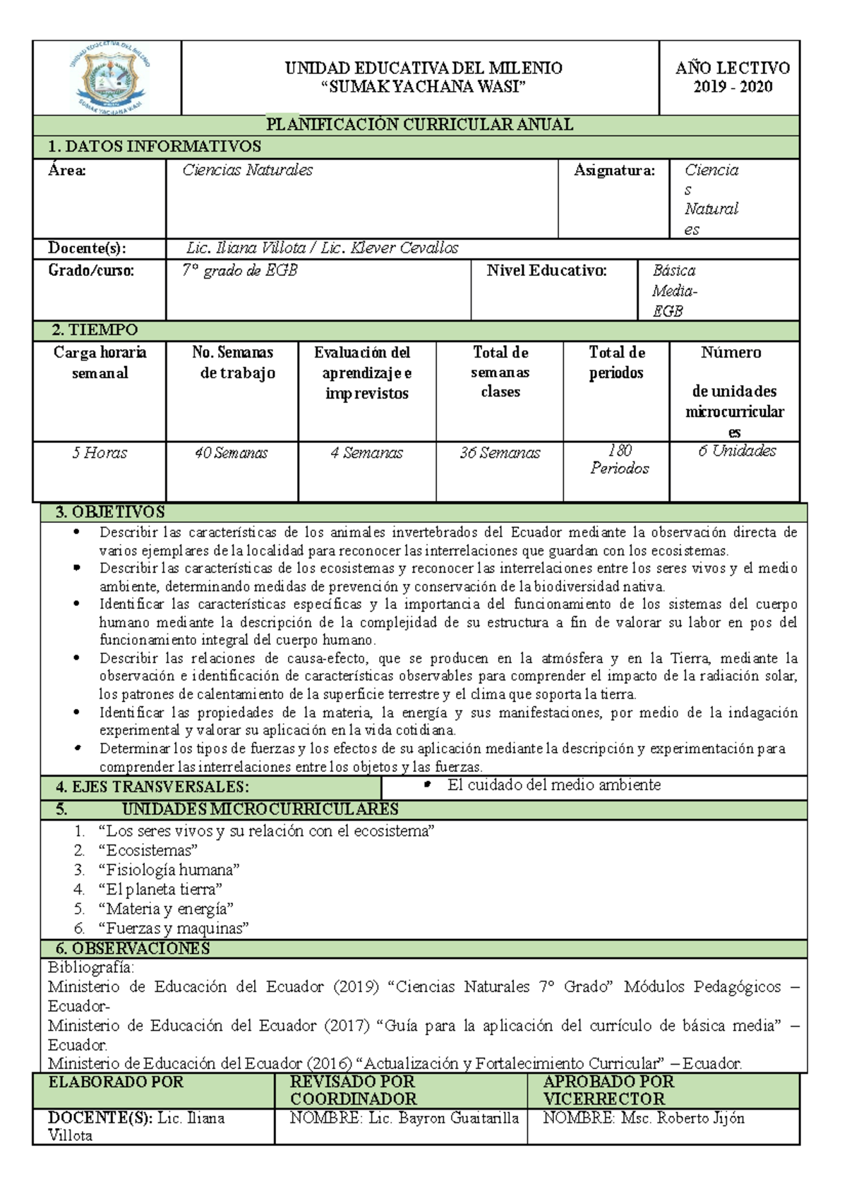 439088197 Planificacion Curricular Anual Ciencias Naturales 7MO 2019 docx - UNIDAD EDUCATIVA DEL ...