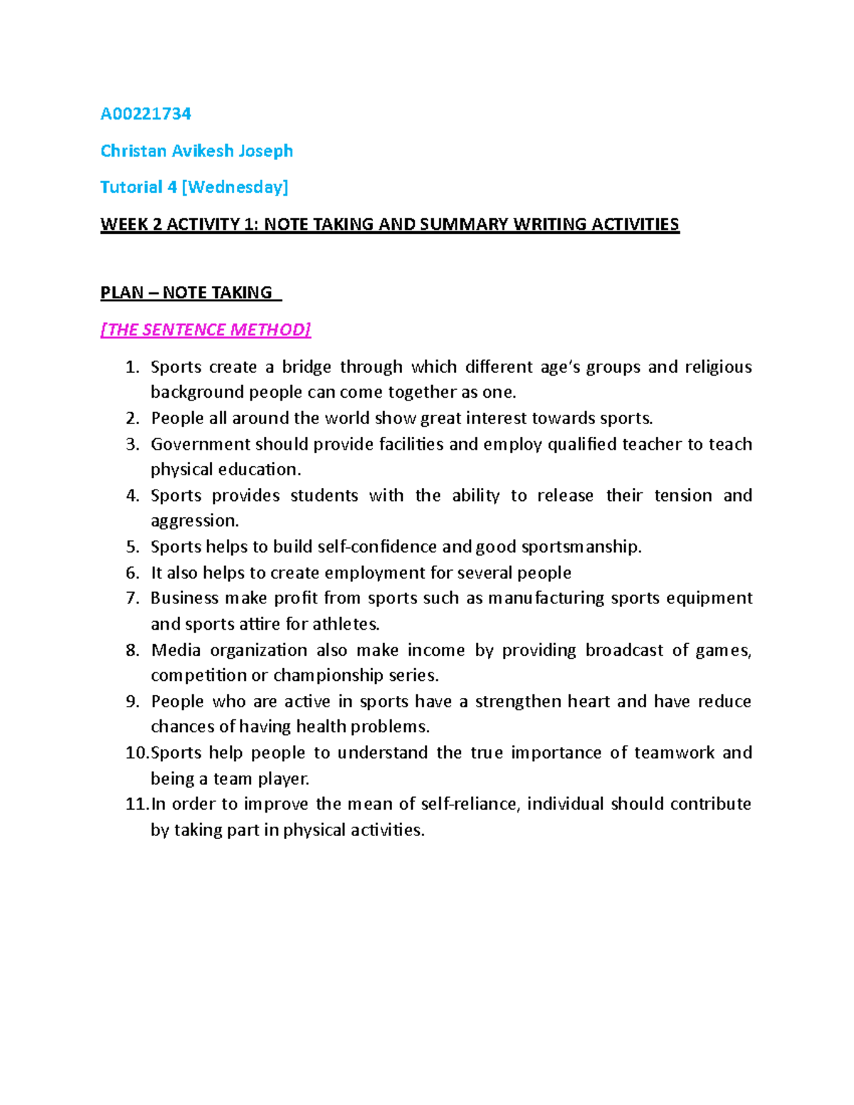 Summary Writing Activity WEKK 2 - A Christan Avikesh Joseph Tutorial 4 ...