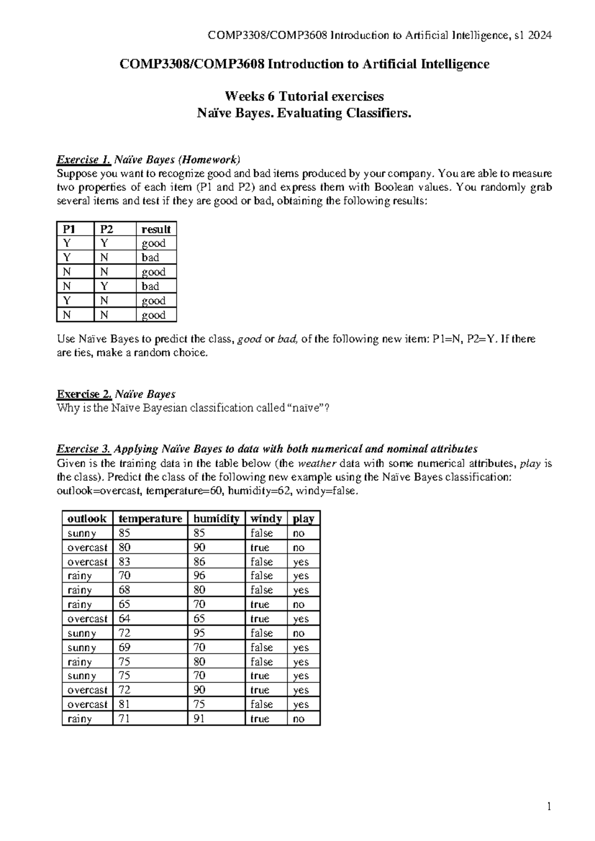 Week 6 Tutorial - COMP3308/COMP3608 Introduction to Artificial Intelligence, s1 2024 1 - Studocu
