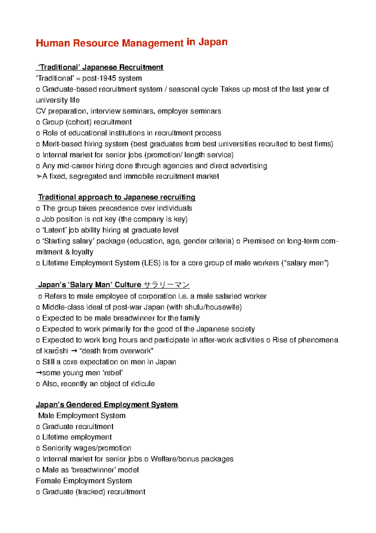 Human Resource Management in Japan - a male salaried worker o Middle ...