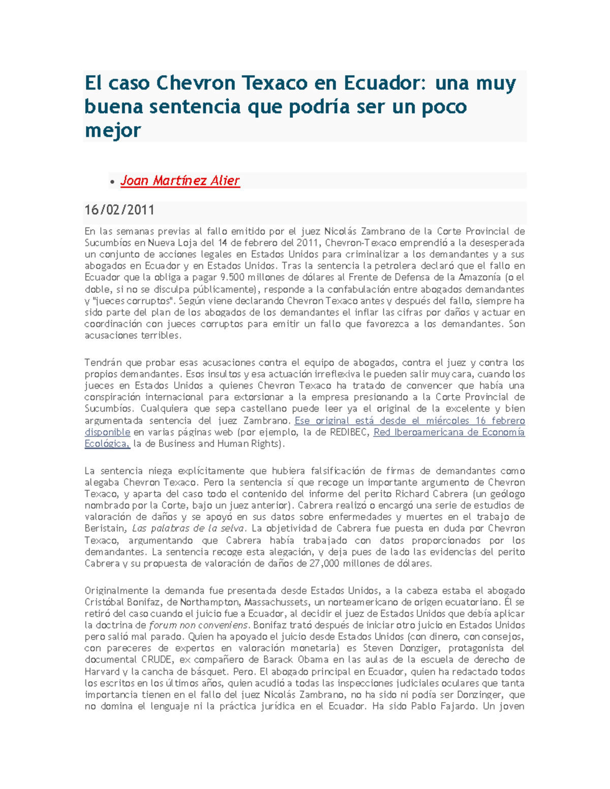 Caso Chevron - Caso Chevrolet Texaco - El caso Chevron Texaco en ...