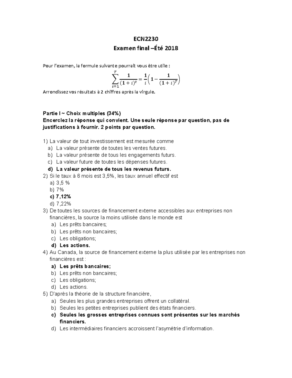 Final 2018 Questions Et Réponses Warning Tt Undefined Function 32 Ecn Examen Final Été 