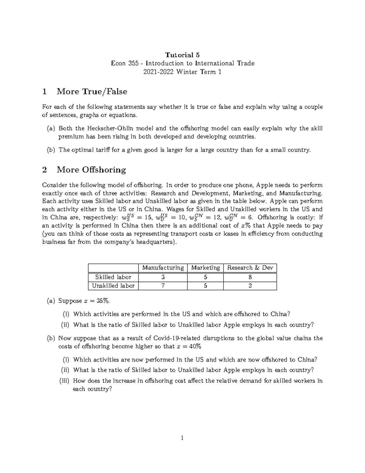 Tutorial 5 F21 practice exercises for - Tutorial 5 Econ 355 ...
