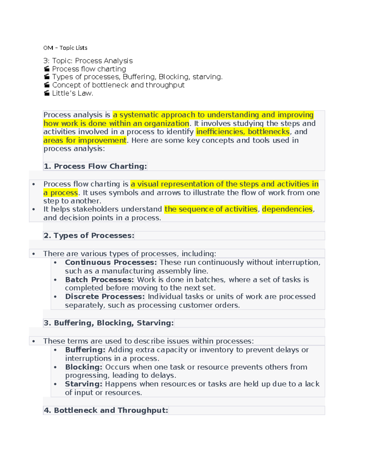 OMtopics - Summary Operations Management - OM – Topic Lists 3: Topic ...