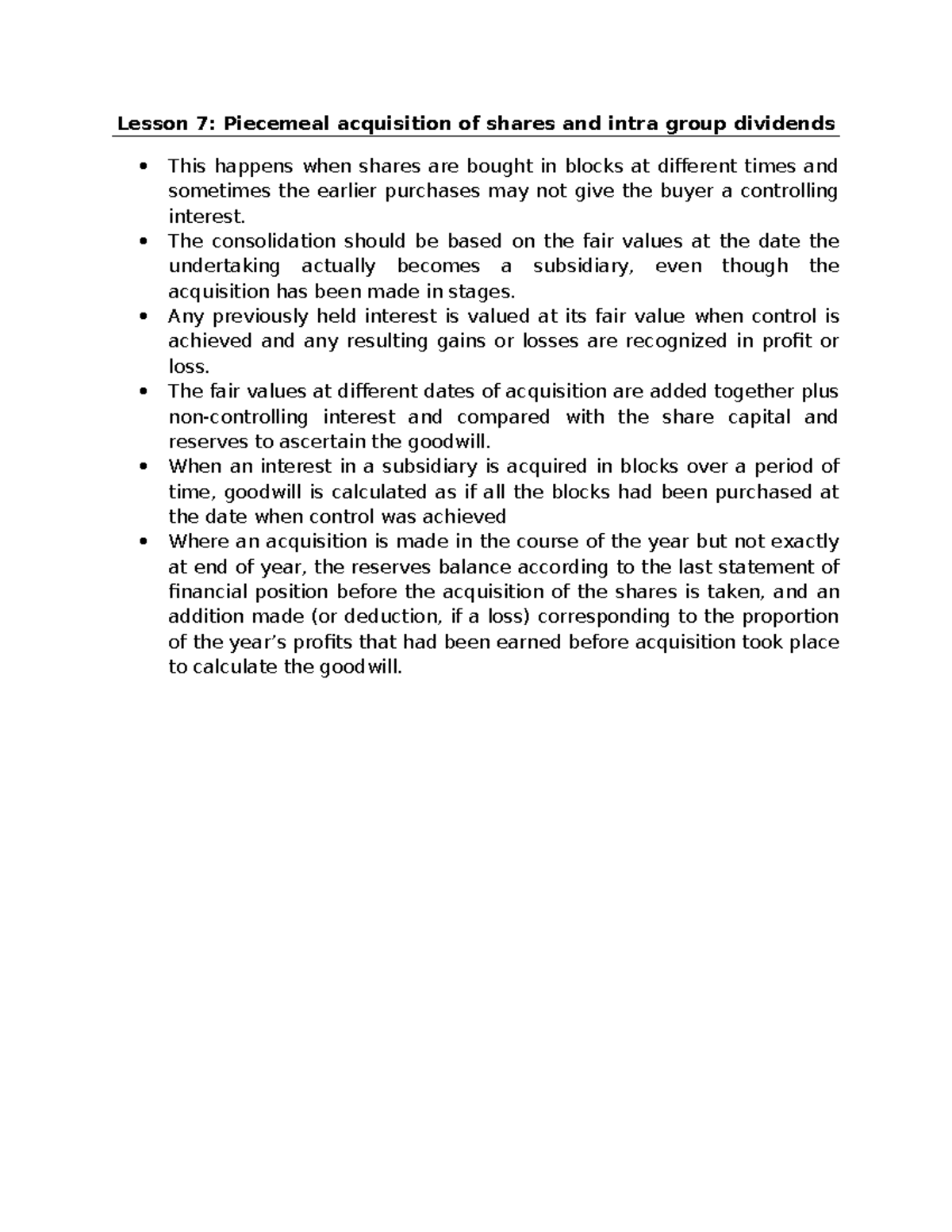 Lesson 7 Piecemeal aquisition - Lesson 7: Piecemeal acquisition of ...