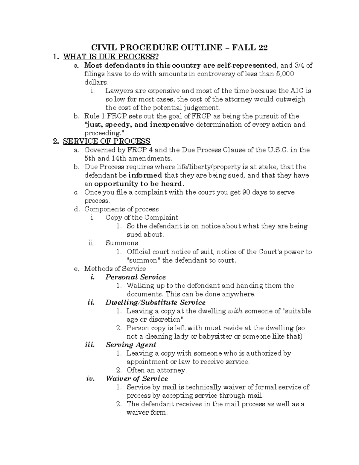Potentially Mid Civ Pro Outline - CIVIL PROCEDURE OUTLINE – FALL 22 1 ...