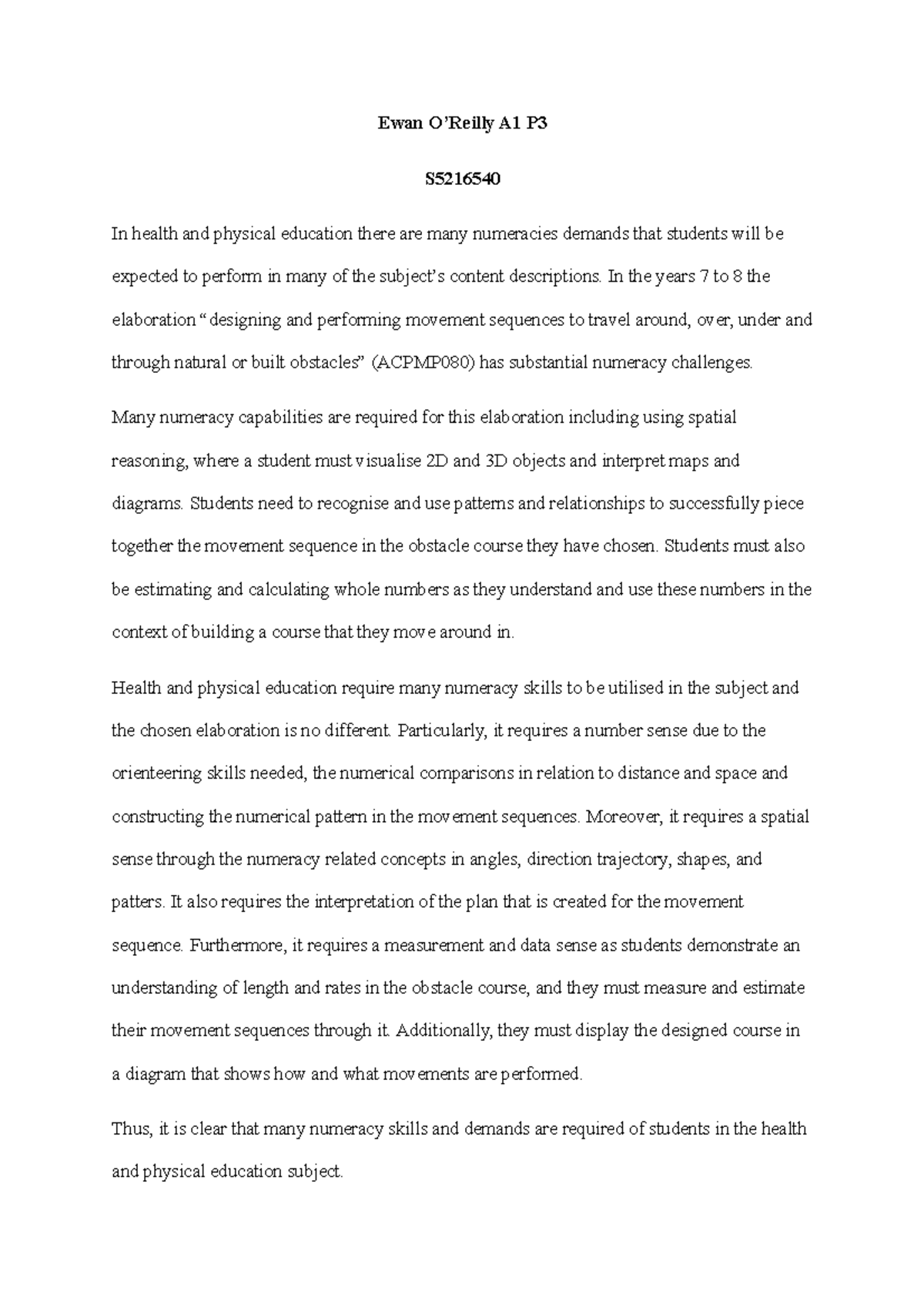 A1 P3 Ewan O'Reilly - assignment 1 help - Ewan O’Reilly A1 P S In ...