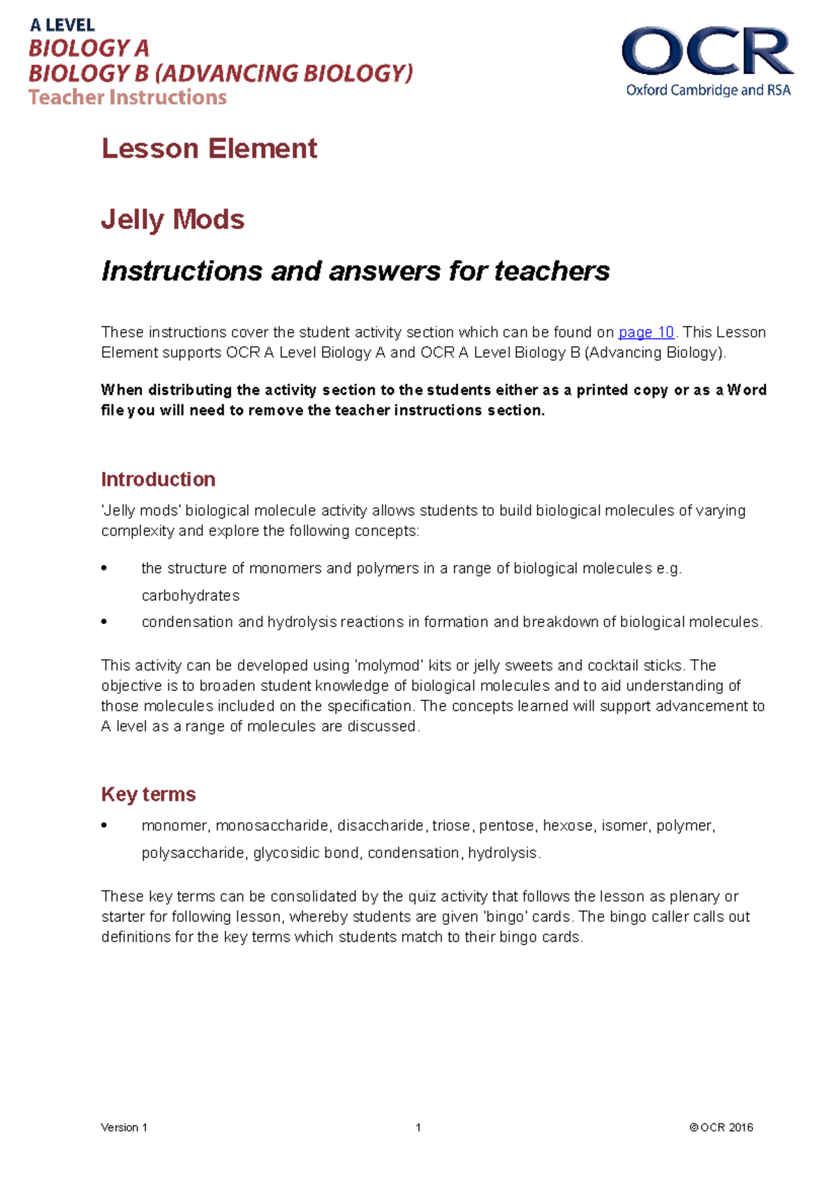 326923 jelly mods activity teacher instructions - Lesson Element Jelly ...
