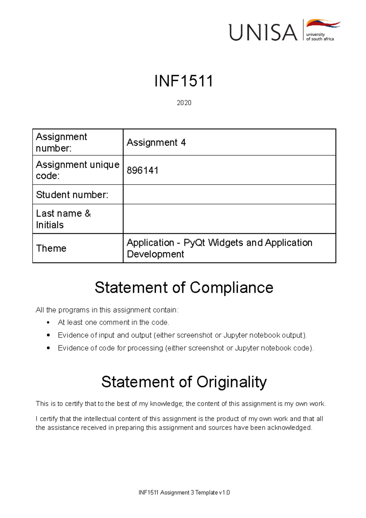 INF1511 Assignment 4 Template v1 - INF 2020 Assignment number ...