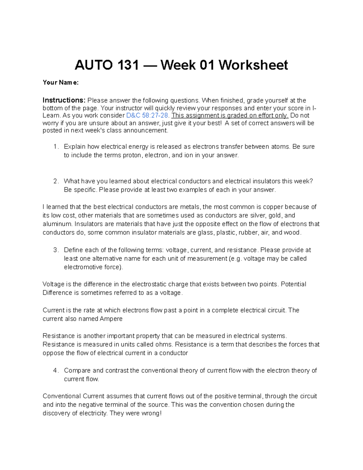 Auto131 document w01Worksheet - AUTO 131 — Week 01 Worksheet Your Name ...