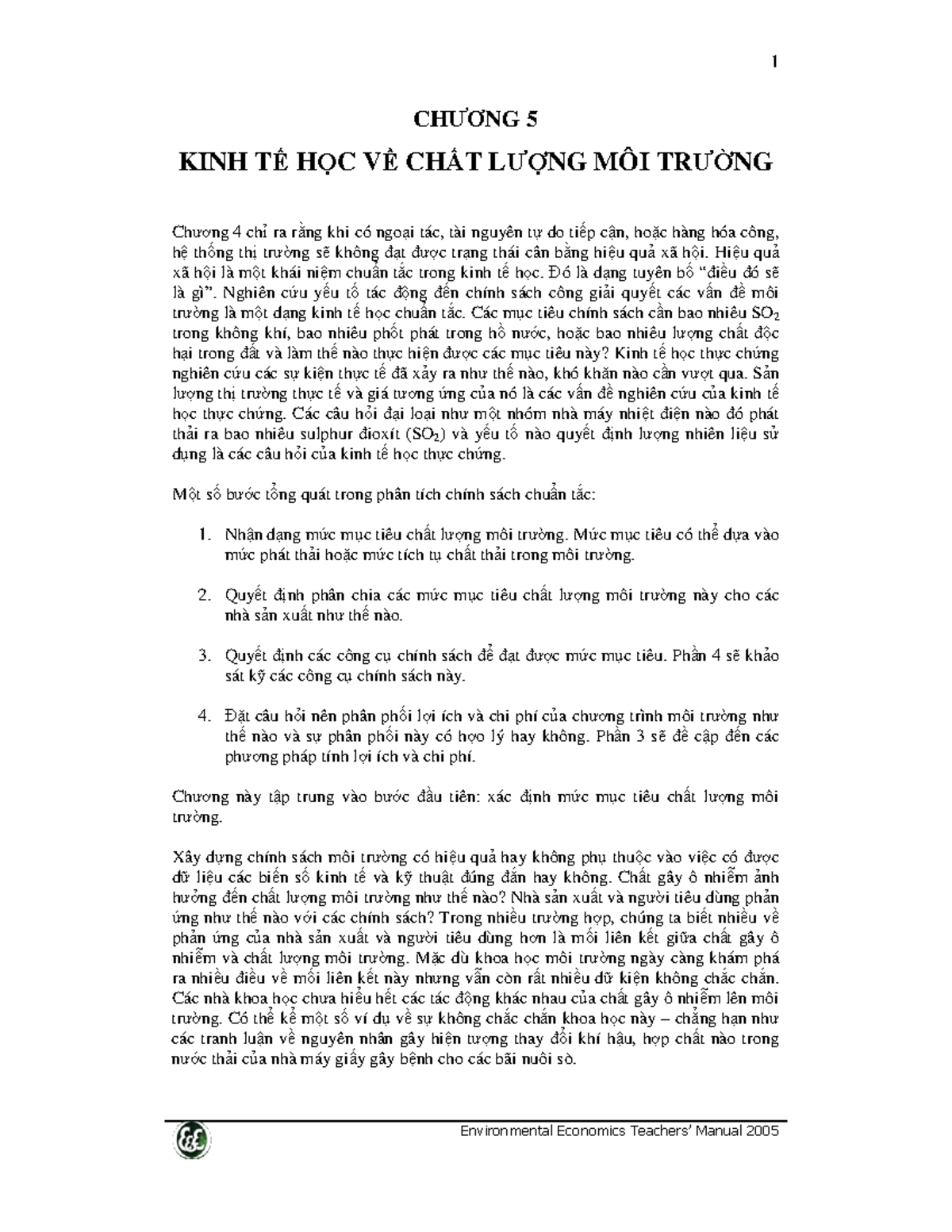 Ch5 - Kt hoc ve chat luong mt - CH NG 5 KINH T H C V CH T L NG MÔI TR NG Ch ng 4 ch ra r ng ...
