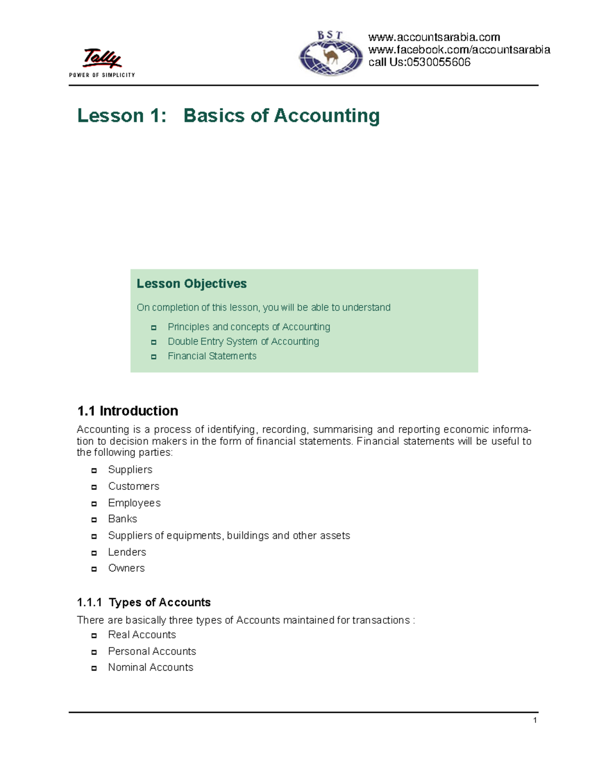 Basics-of-Accounting - Lesson 1: Basics of Accounting 1 Introduction ...