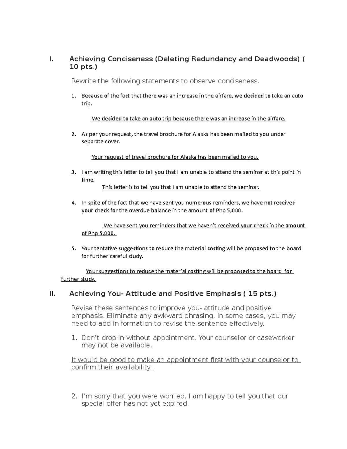 Quiz(Purcomm) 21 - I. Achieving Conciseness (Deleting Redundancy and ...