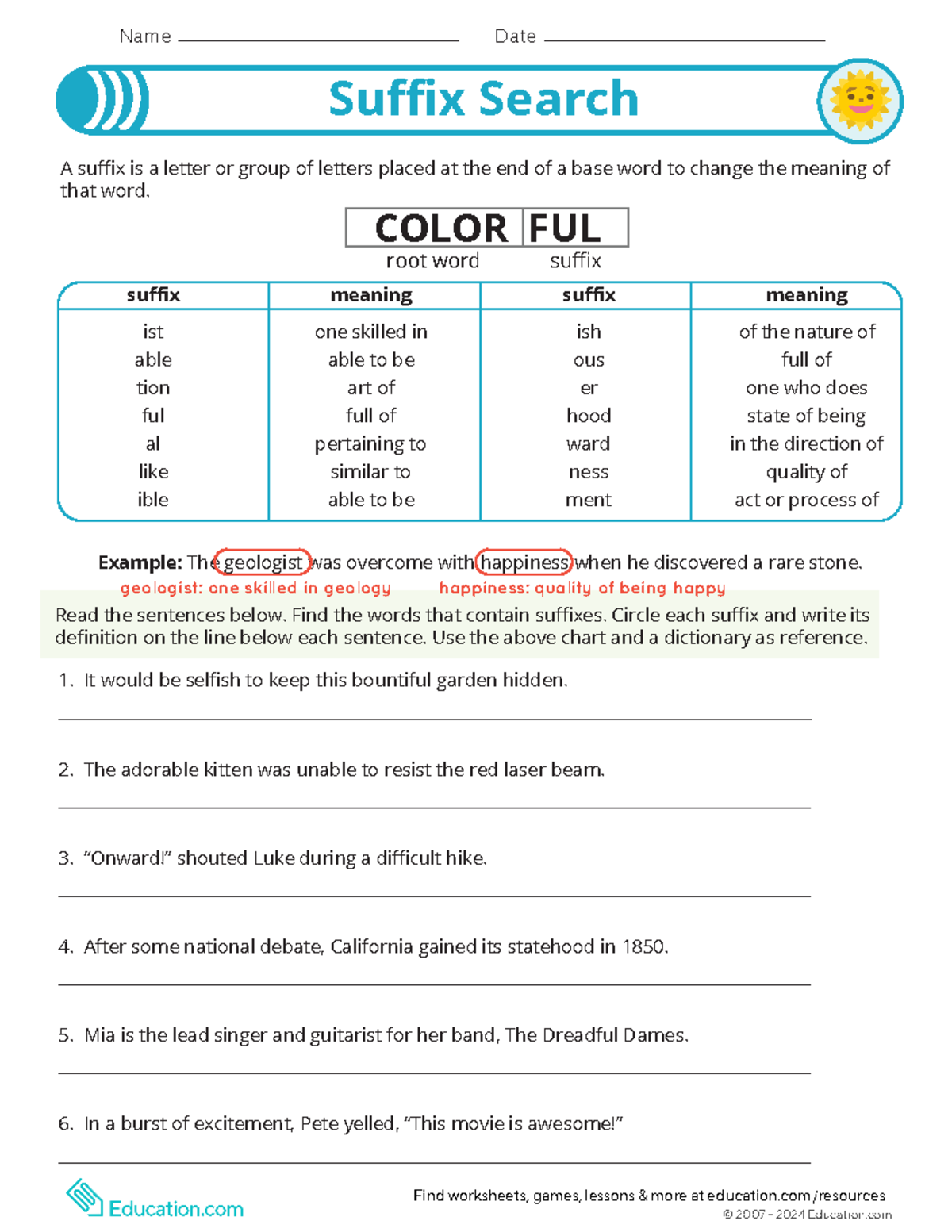 Suffix-practice - note - A suffix is a letter or group of letters ...
